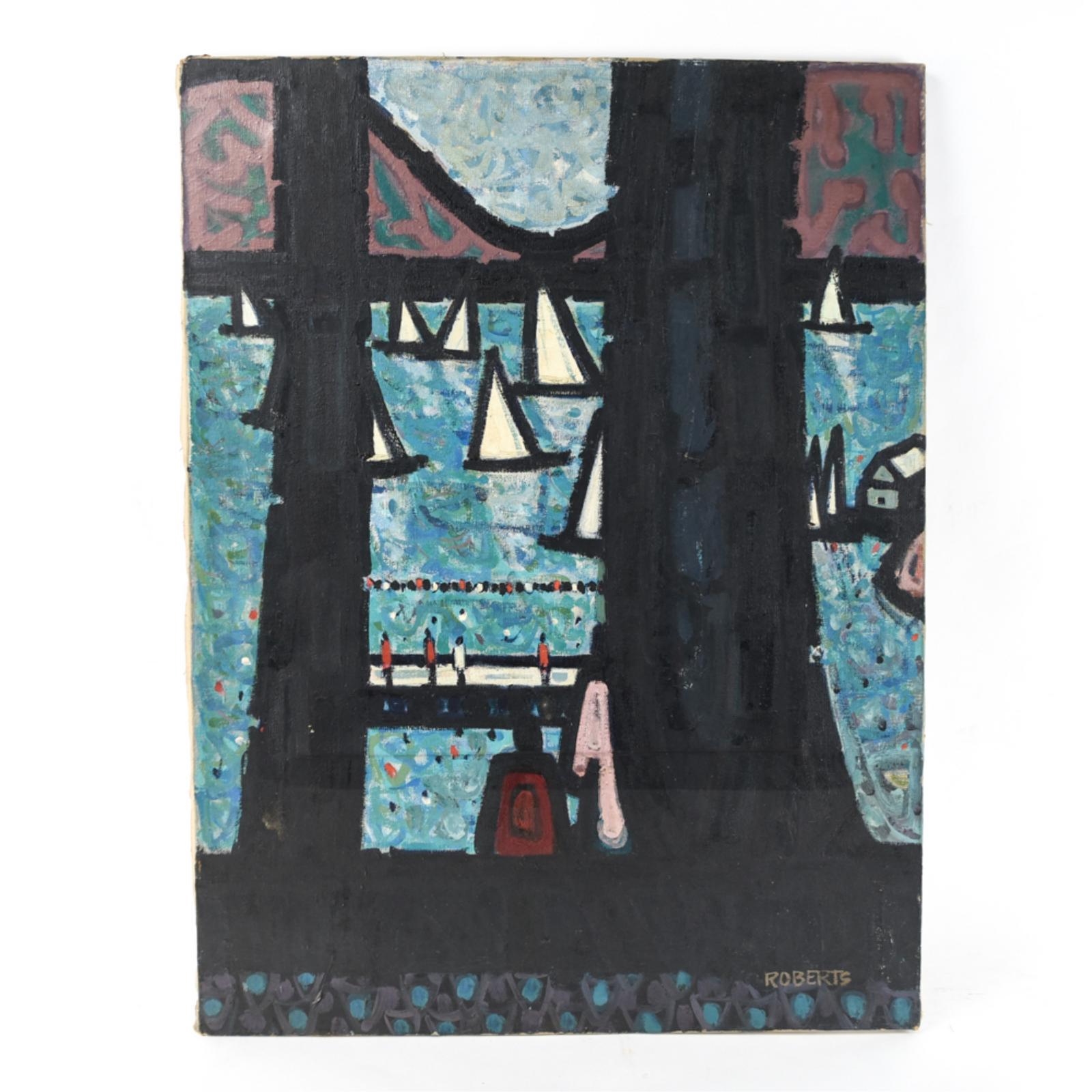 Richard Roberts | Abstract bay view with sailboats | MutualArt