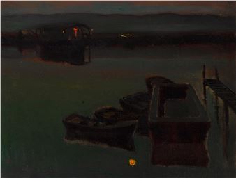 Charles Rollo Peters | Houseboats and Wharf Nocturne (1925) | MutualArt