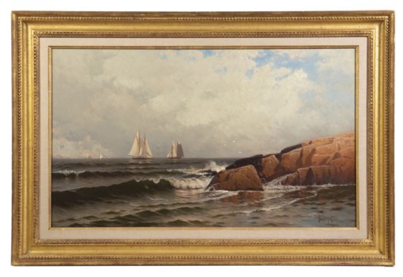 Alfred Thompson Bricher | Surf, Rocks, and Sea with Sailboats | MutualArt