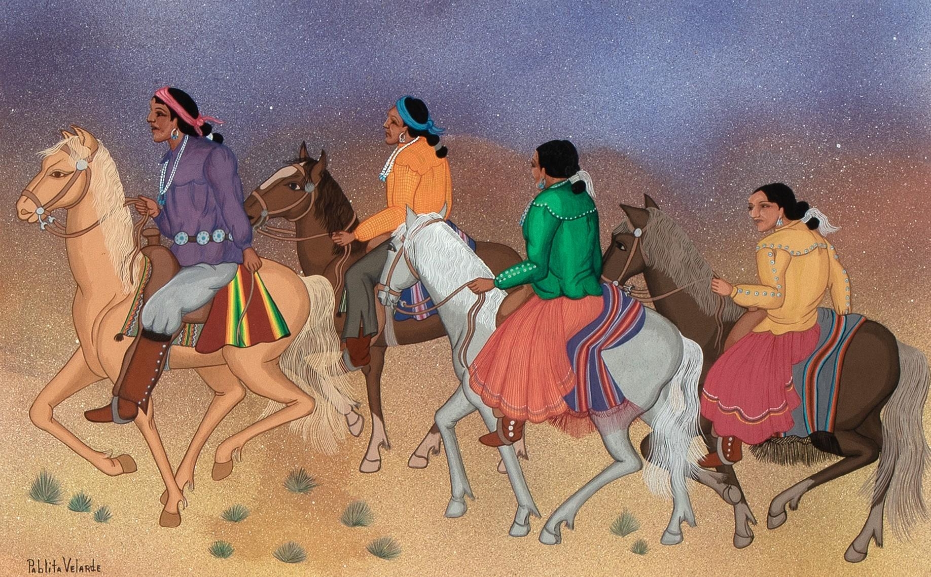 Pablita Velarde | Untitled (Navajo Riders at Dusk) | MutualArt