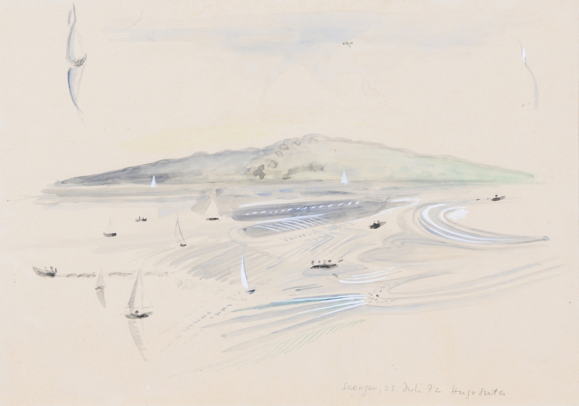 Hugo Suter | Segelboote vor Küste (1972) | MutualArt