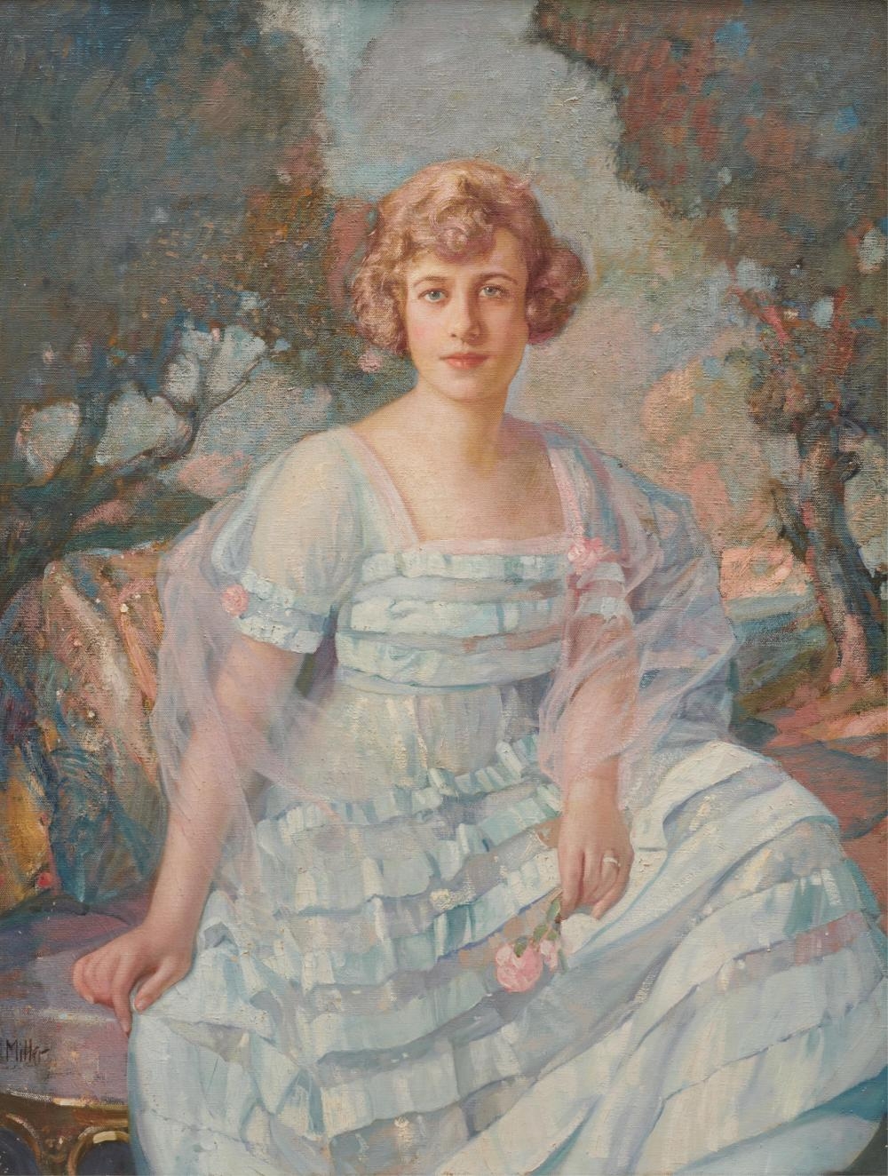Richard Emile Miller | Portrait of a Woman in Blue Dress | MutualArt