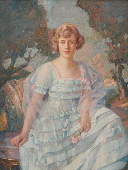 Richard Emile Miller | Portrait of a Woman in Blue Dress | MutualArt
