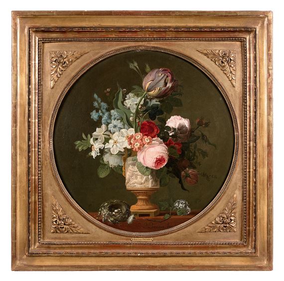 Jean-Louis Prévost | Bouquet of flowers in a vase on an entablature ...