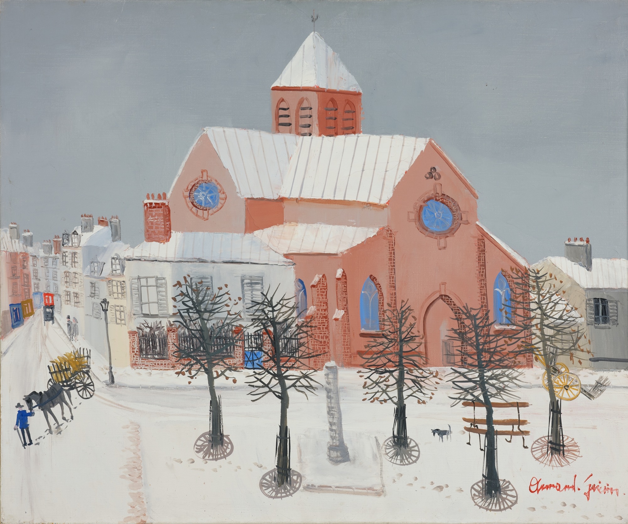 Armand Marie Guerin | Untitled naive winter street scene with a ...