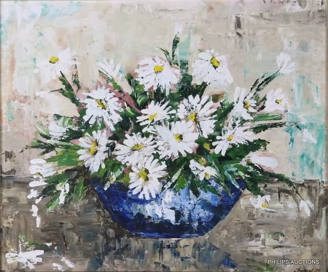 Debbie Sheezel | White daisies in a blue bowl (79) | MutualArt