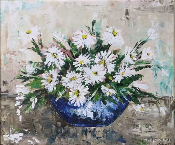 Debbie Sheezel | White daisies in a blue bowl (79) | MutualArt