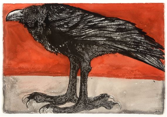 Leonard Baskin | Crow with Red Sky (1983) | MutualArt