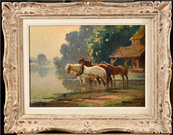Charles Lefevre | Horses at the pond | MutualArt
