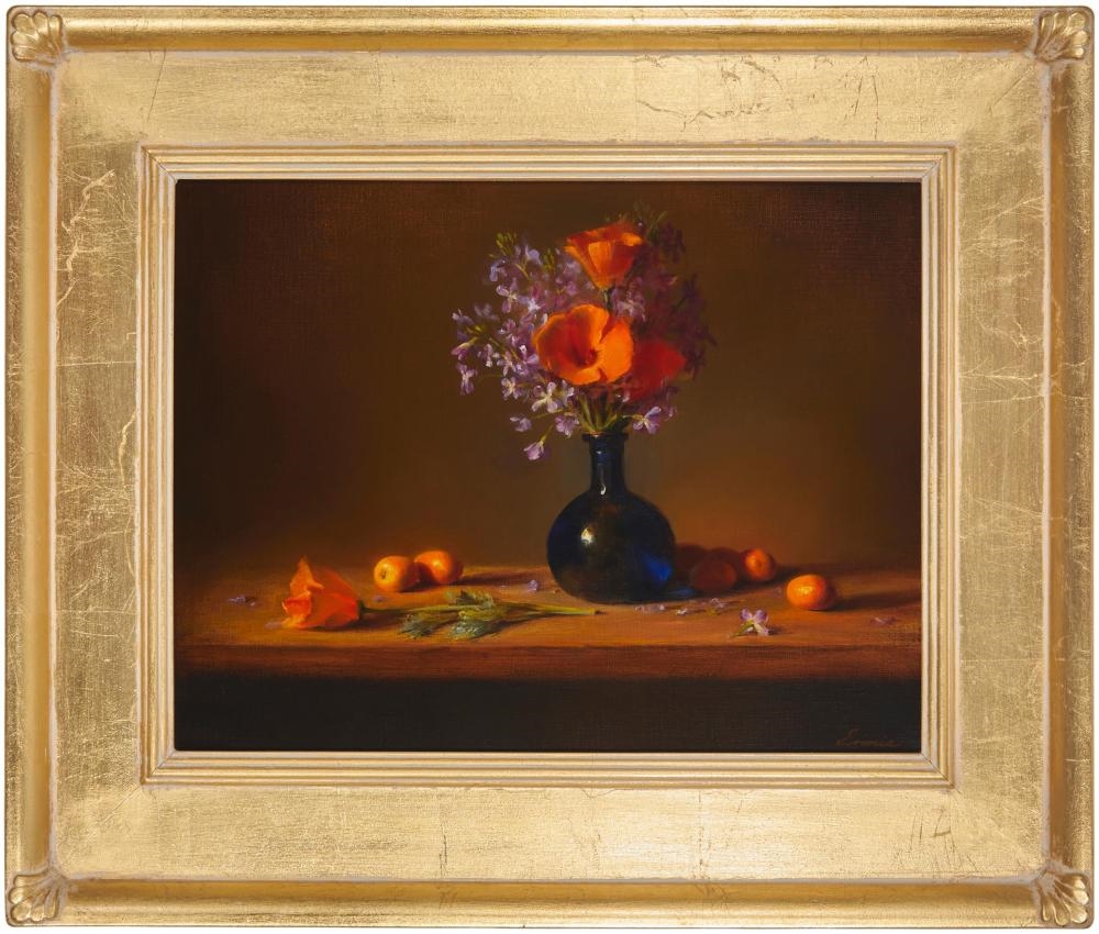 Cary Ennis | Still life with California poppies in a blue glass vase ...