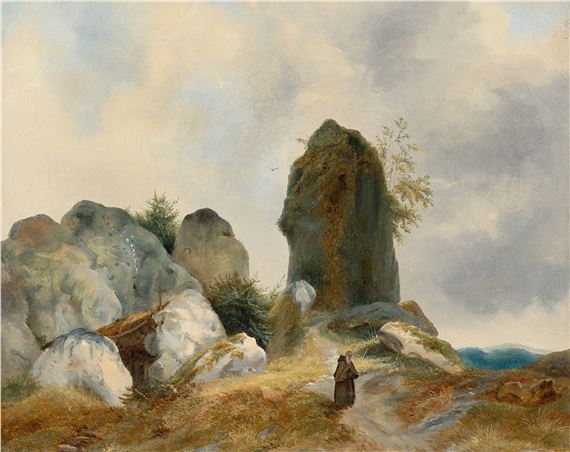 Carl Blechen | A Rocky Landscape with a Hermit. | MutualArt
