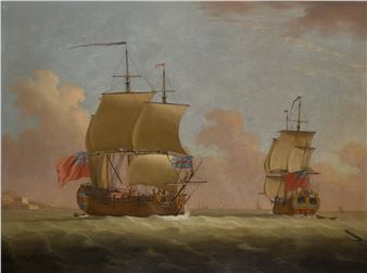 Peter Monamy | A moonlit coastal scene, with an Admiralty yacht in the ...