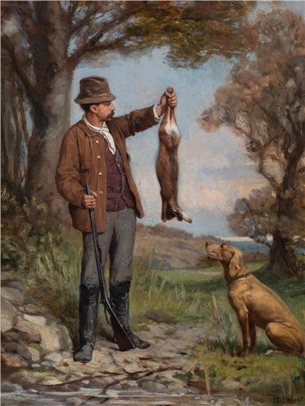Henri Hébert | THE PROUD HUNTER AND HIS DOG | MutualArt