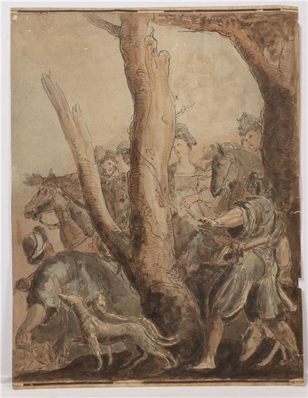 French School, 19th Century | Riders, hunters and bloodhounds. | MutualArt