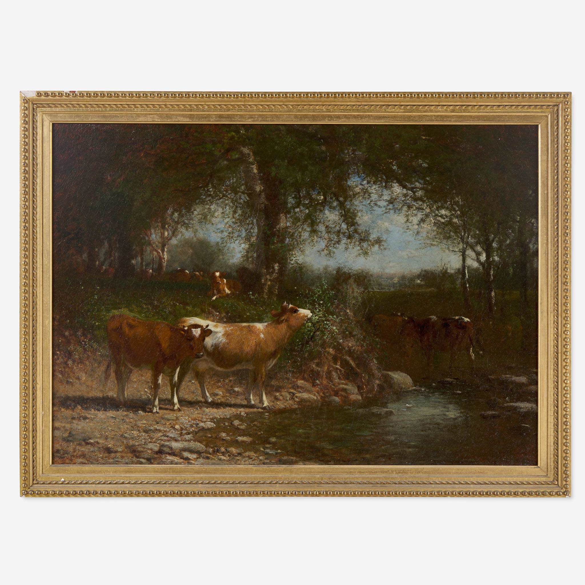 James McDougal Hart | Cows Drinking by a Stream | MutualArt