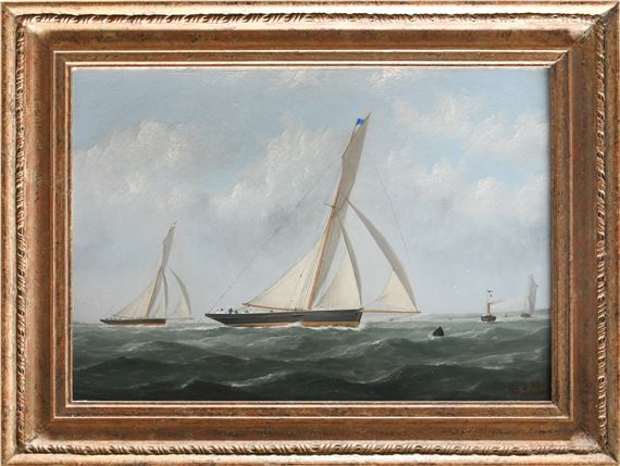 George Mears | Yachts and a steam ship off the coast; Yachts in a stiff ...