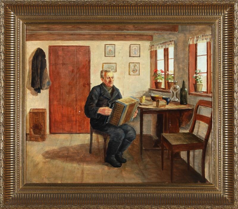 Yelva Vermehren | Interior with an accordion playing man | MutualArt