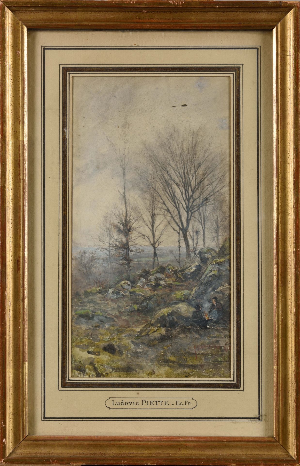 Ludovic Piette | Peasants warming themselves by a fire (1860) | MutualArt