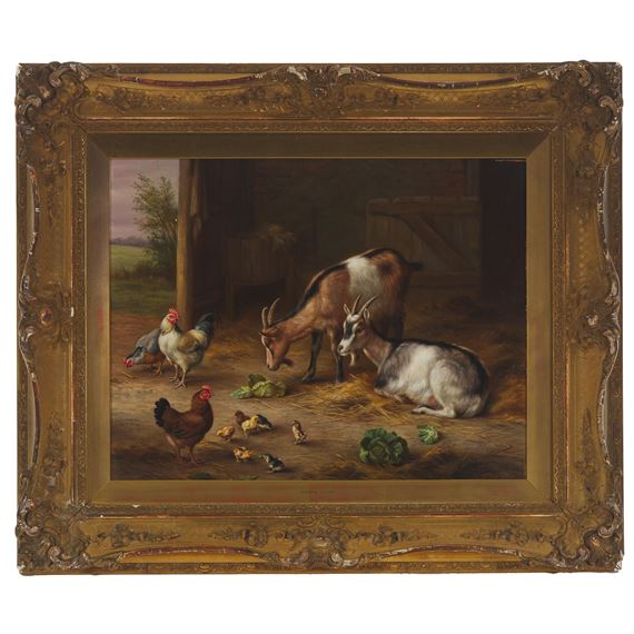 Edgar Hunt | BARN INTERIOR WITH GOATS AND CHICKENS, 1927 | MutualArt