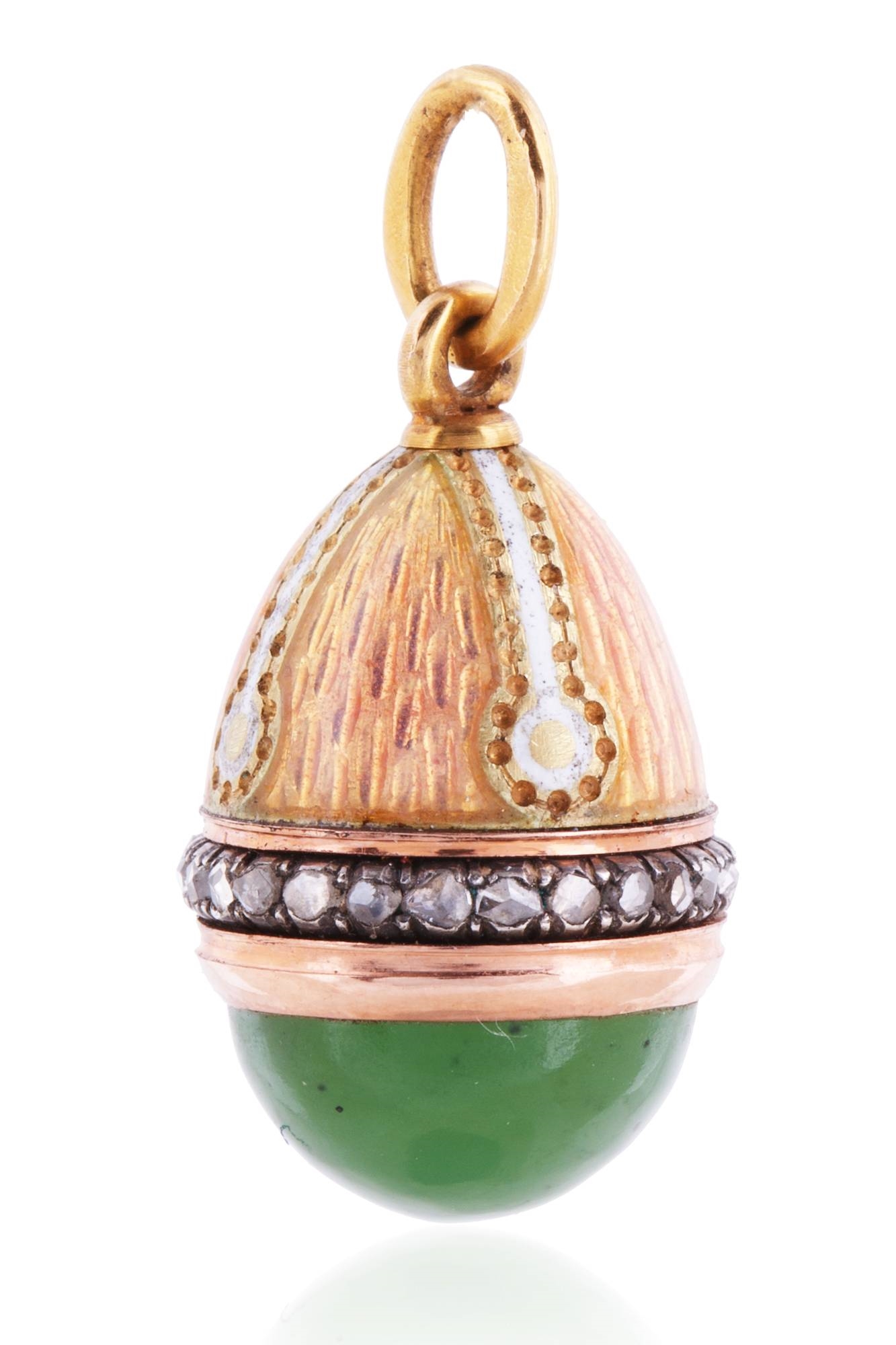 Michael Perkhin | A RUSSIAN ROSE GOLD, NEPHRITE AND DIAMOND EGG PENDANT ...