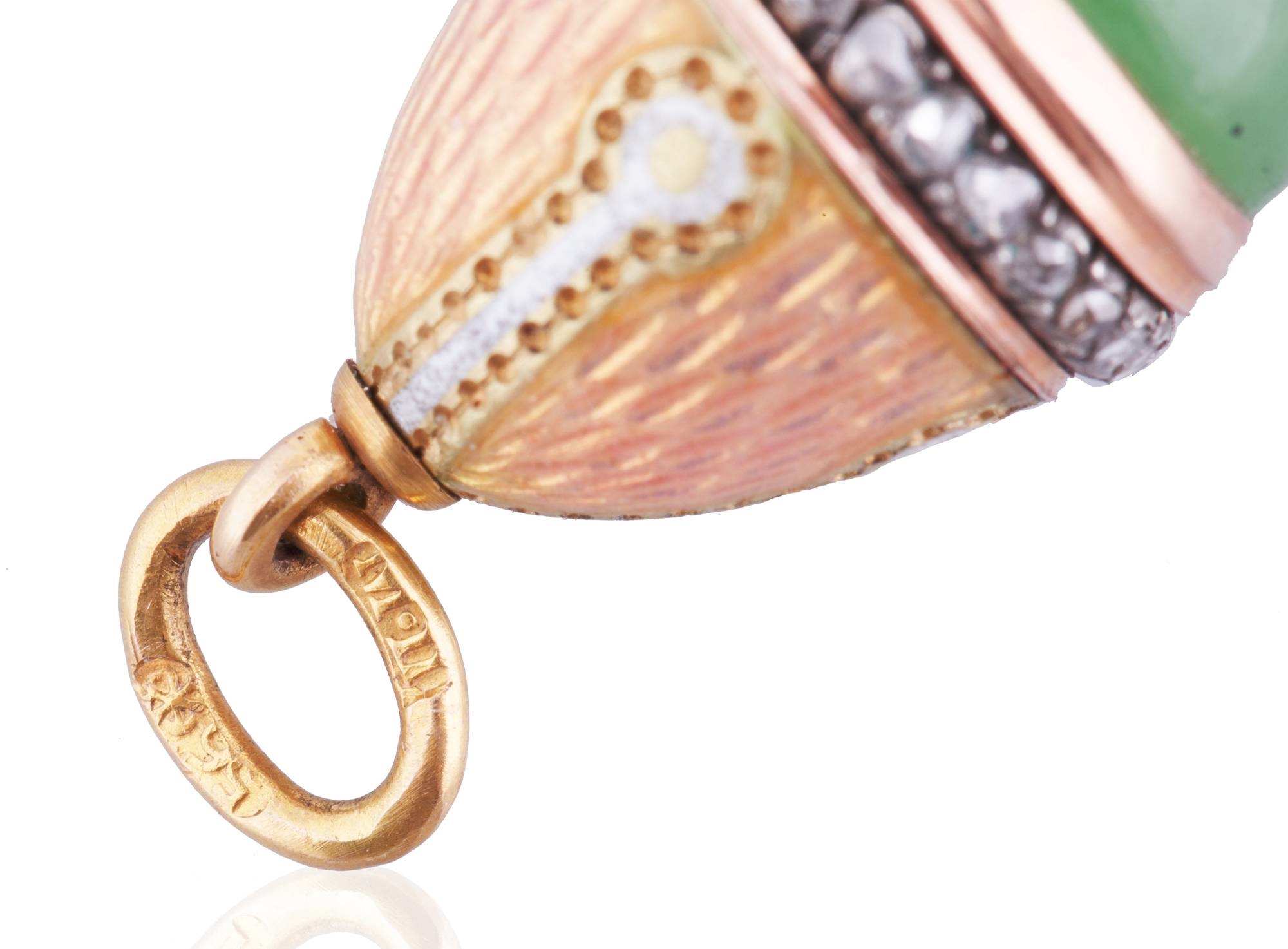 Michael Perkhin | A RUSSIAN ROSE GOLD, NEPHRITE AND DIAMOND EGG PENDANT ...