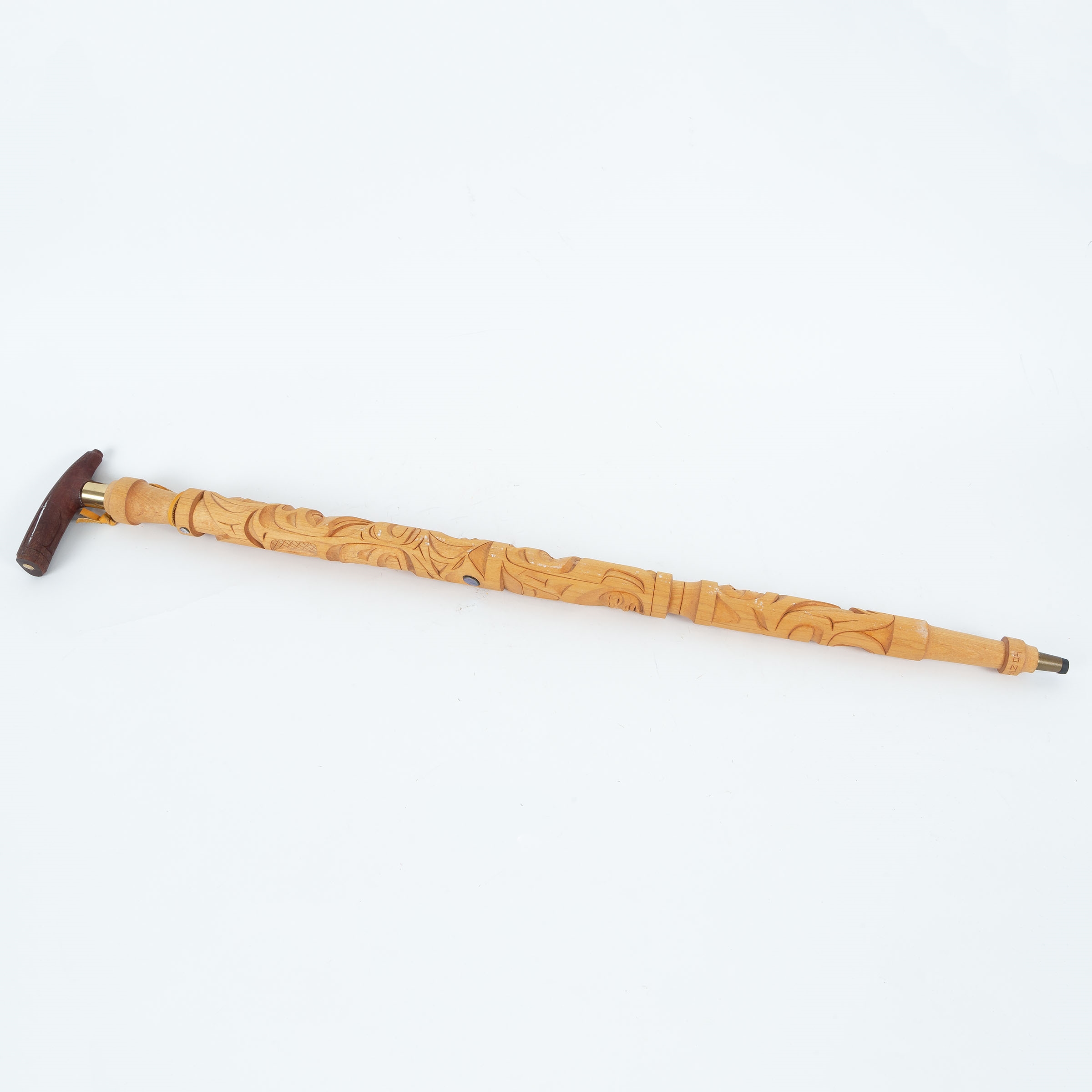 Chester Patrick | CARVED CEDAR CANE WITH ABALONE AND 14K GOLD INLAY ...