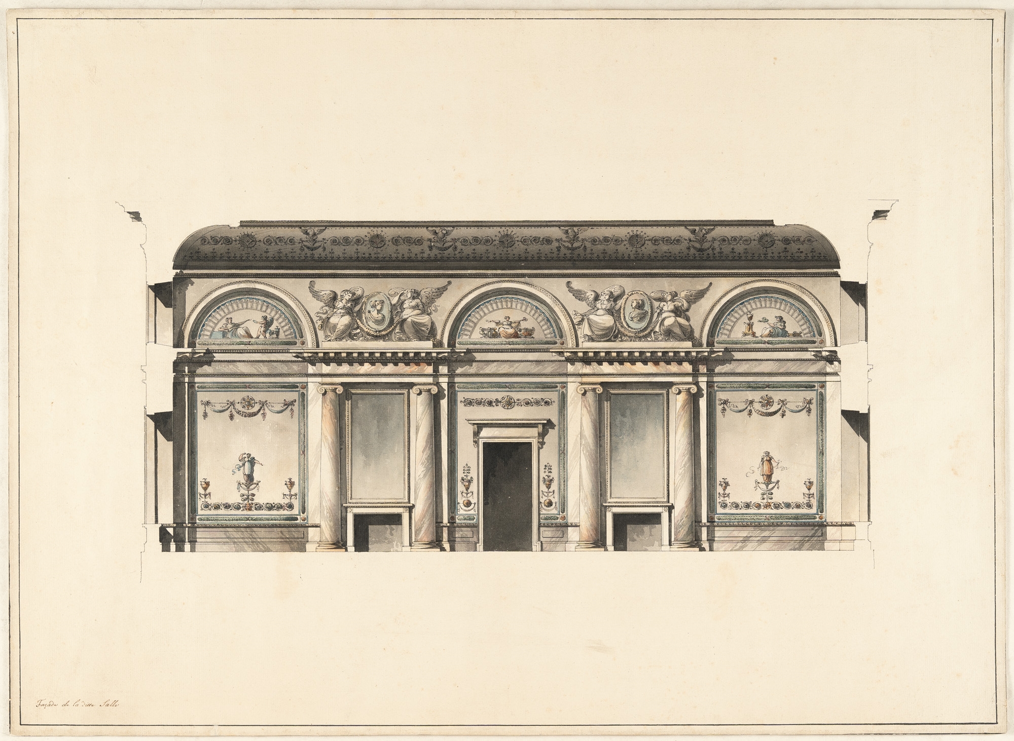 Jean-baptiste Métivier | 3 sheets: Designs for the facade of a throne ...