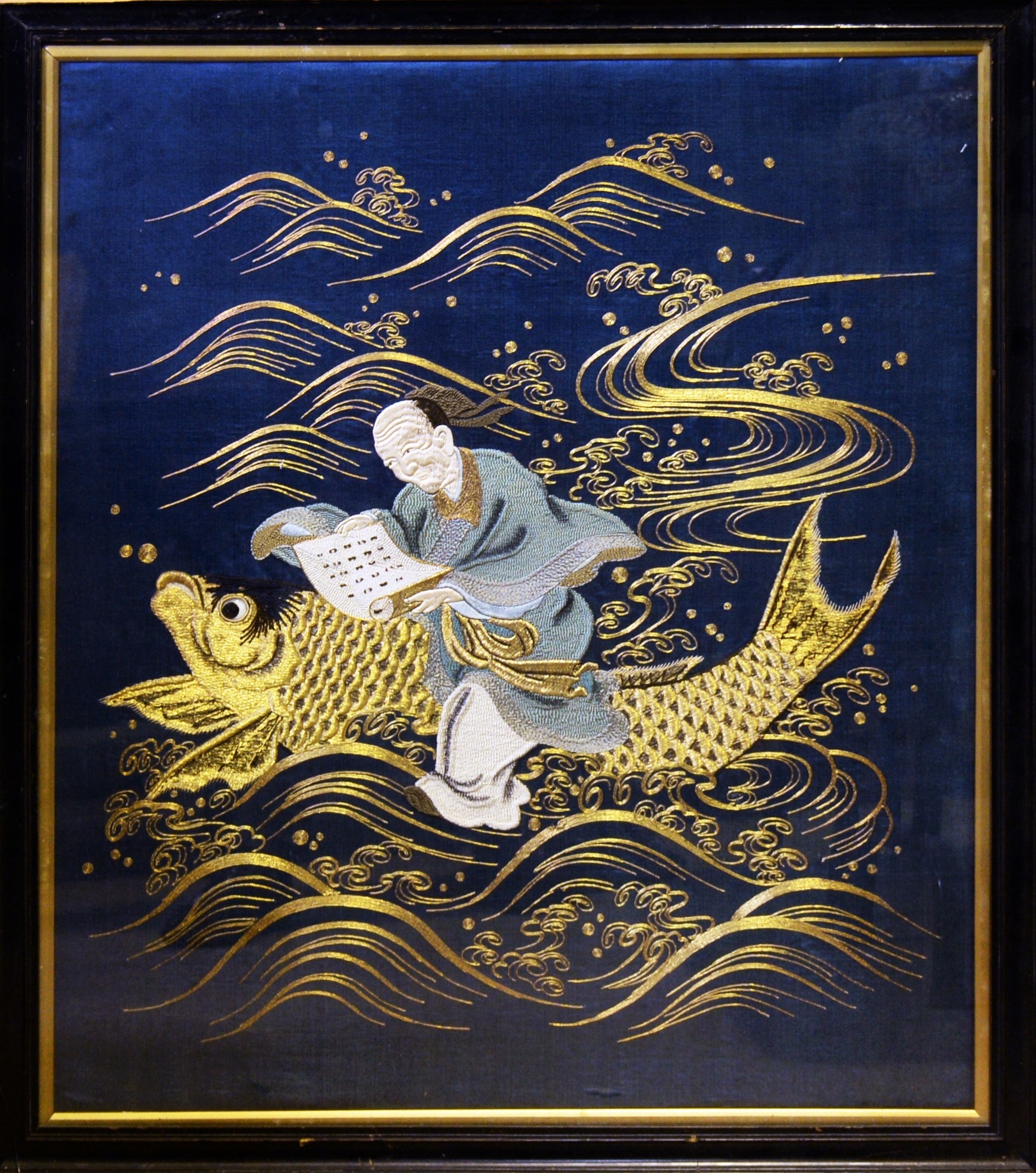 Japanese School, 20th Century | depicting a scholar riding a large carp ...