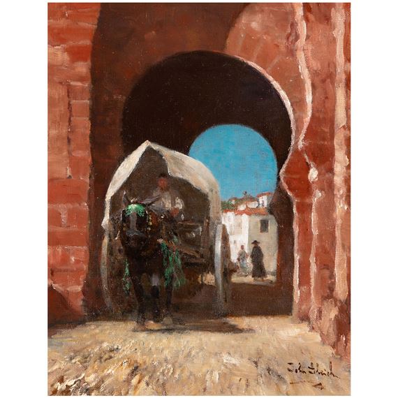 John Gleich | Morisco city gate with horse-drawn carriage | MutualArt