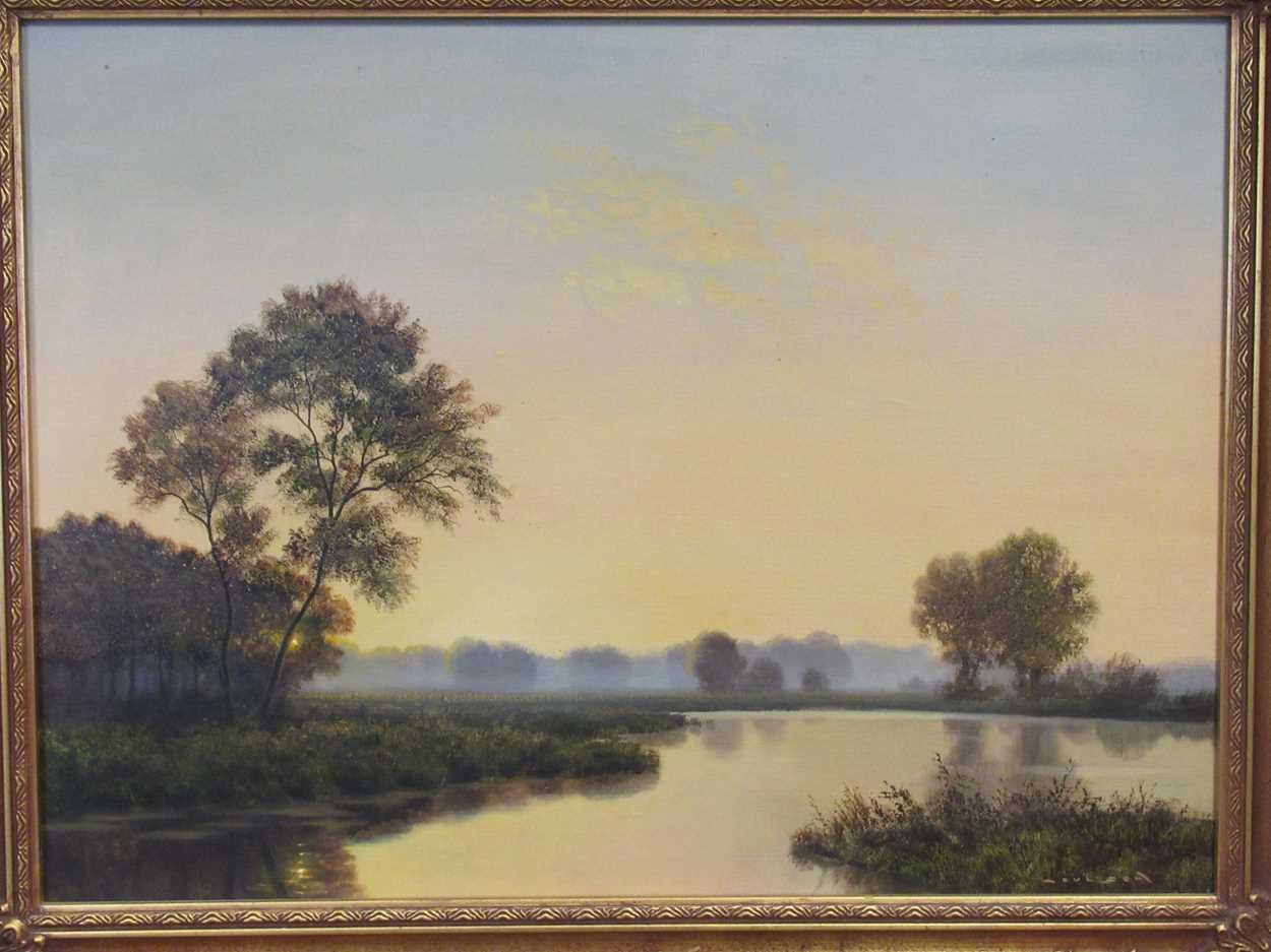 Gerald Coulson | River landscape at sunset, | MutualArt