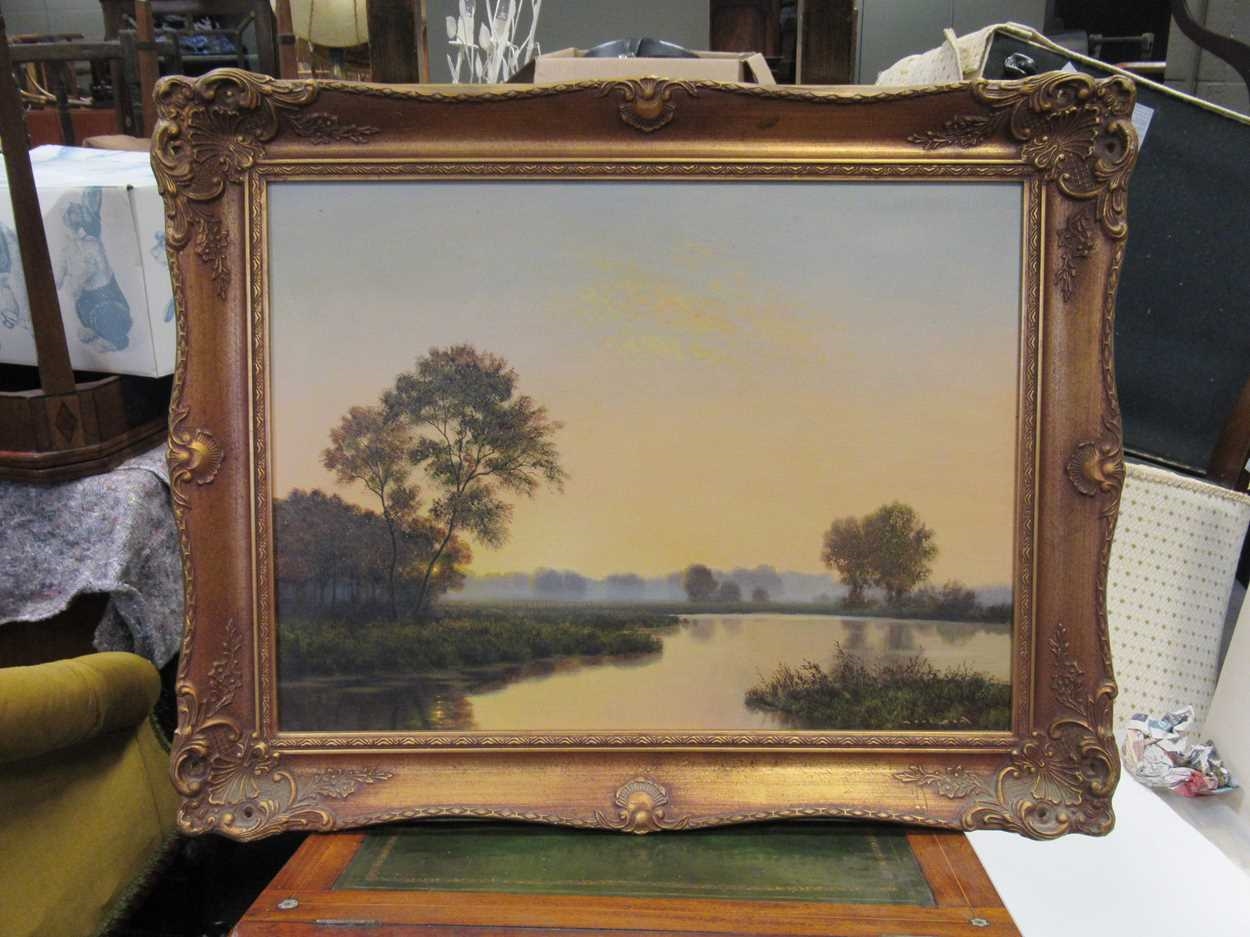 Gerald Coulson | River landscape at sunset, | MutualArt