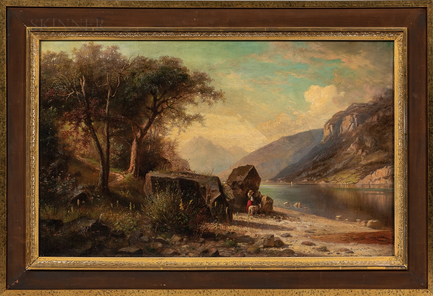 Edward L. Custer | Young Shepherdess by a River in a Mountainous ...