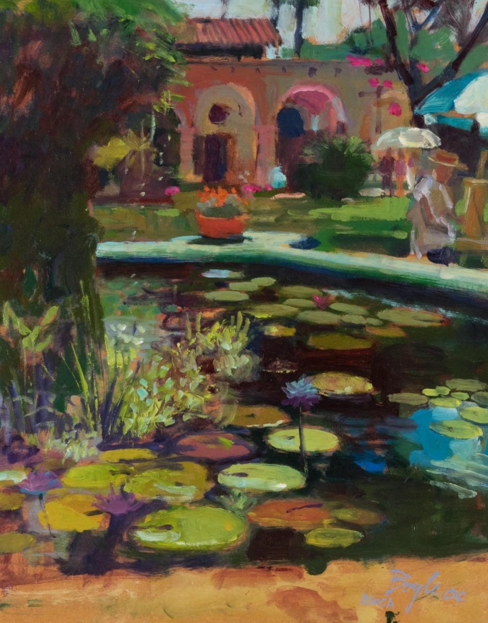 Neil Boyle | lily pond with figures and villa | MutualArt