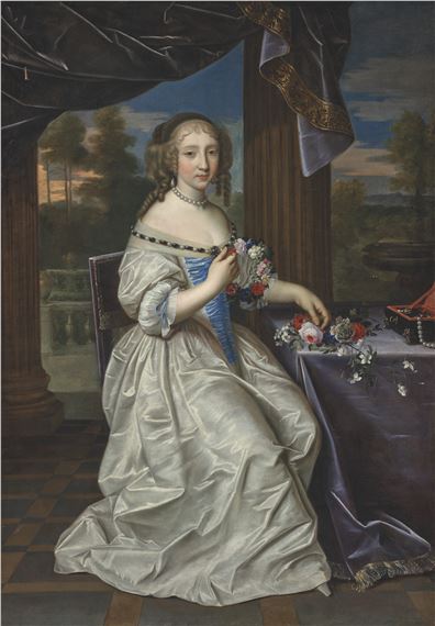 Pierre Mignard | Portrait of a lady, seated full-length, in a silver ...