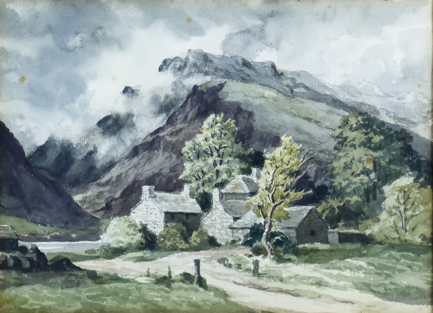 George Mackley | Stone built farmhouse at the foot of a mountain (1976 ...