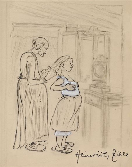 Heinrich Zille | Untitled (Mutter kämmt ihrer Tochter die Haare ...