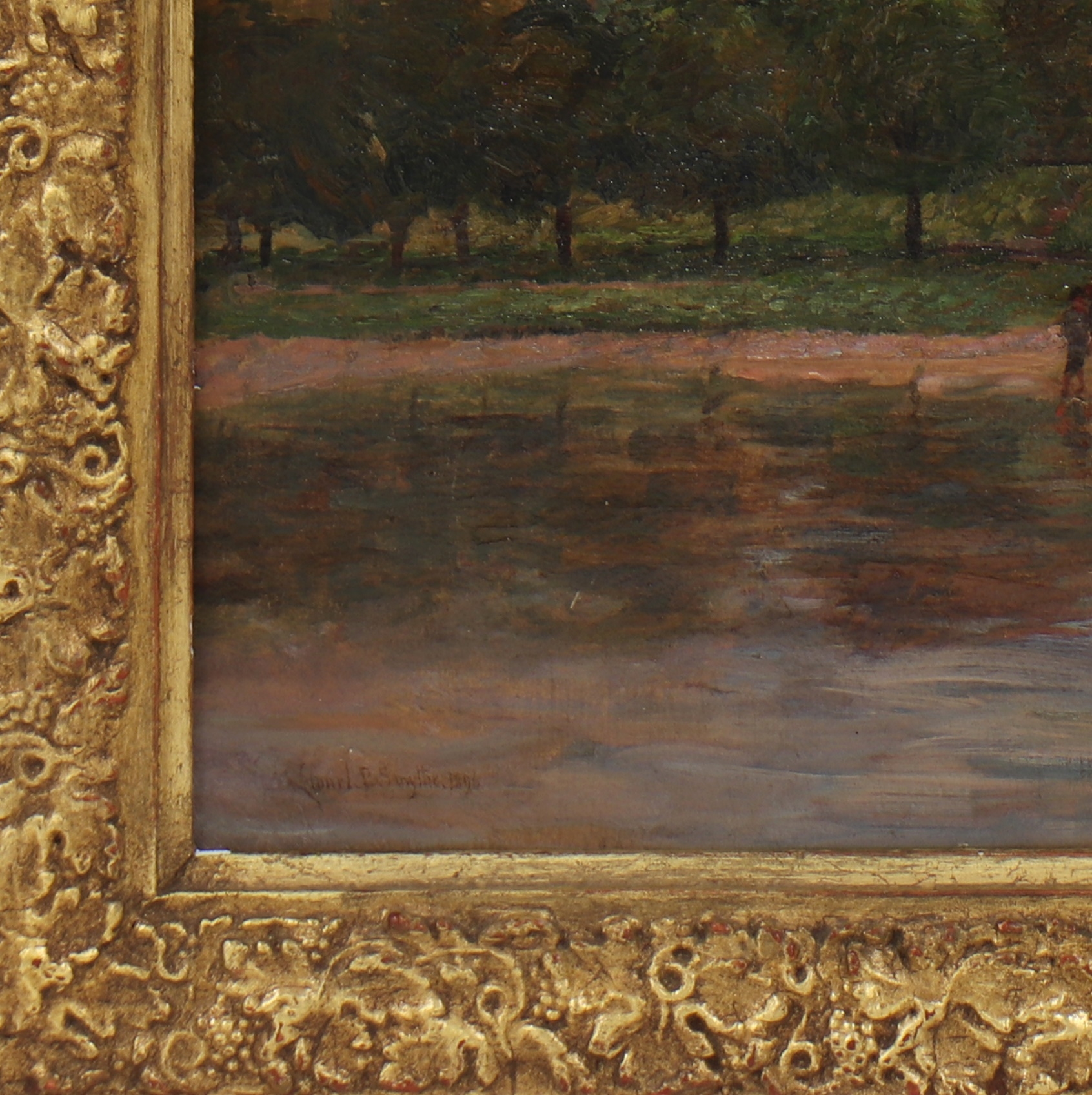 Lionel Percy Smythe | Figures paddling in a river with a cathedral beyond (1895) | MutualArt