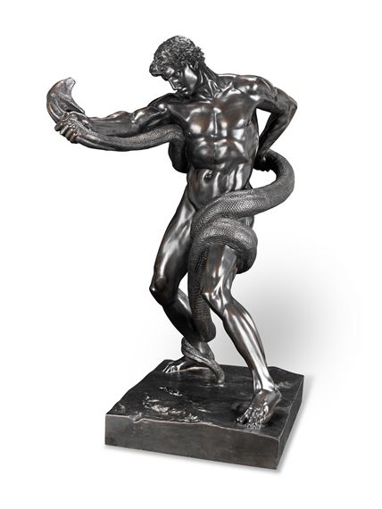 Frederic Leighton | A Large Bronze Figure of an Athlete Wrestling a ...
