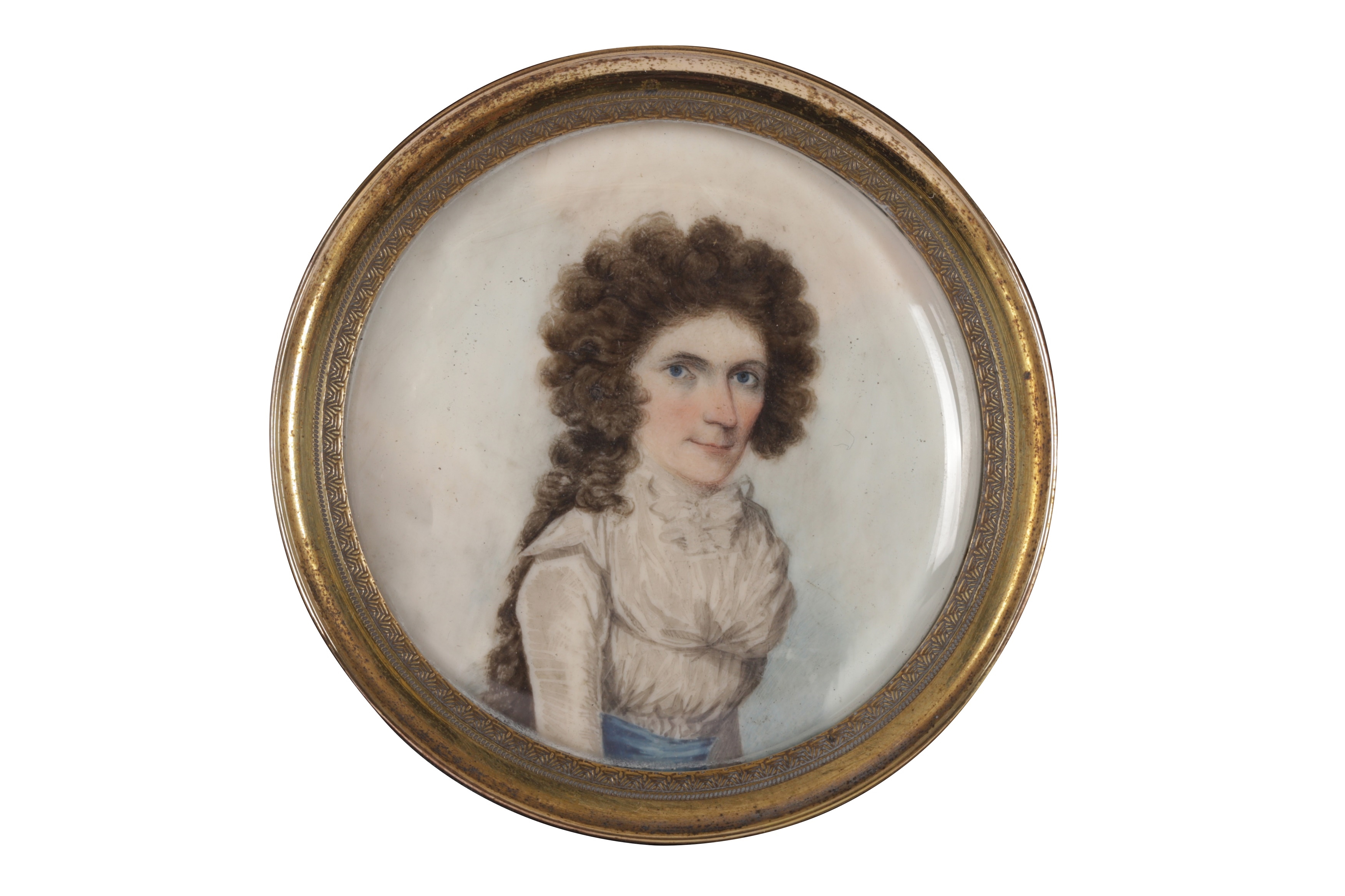 Frederick Buck | Portrait miniature of a Lady, wearing white dress with ...