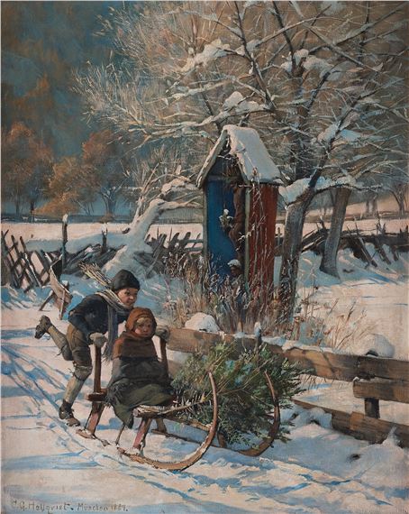 Carl Gustaf Hellqvist | Children kicksledding in the snow (1884 ...