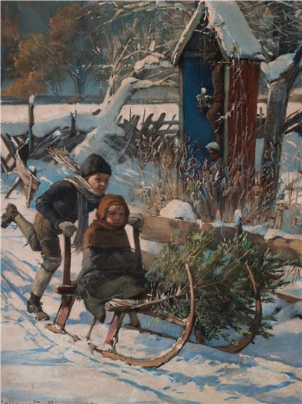 Carl Gustaf Hellqvist | Children kicksledding in the snow (1884 ...