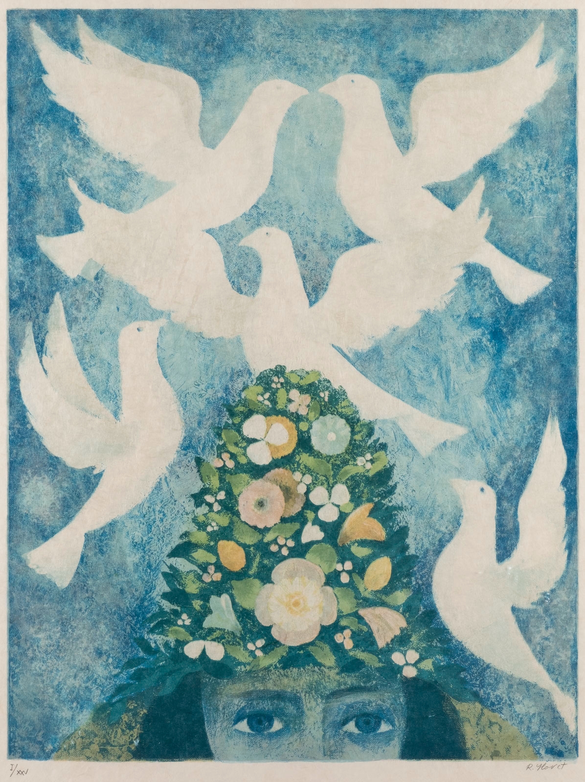 Ramón Hovet | BLUMENMÄDCHEN MIT TAUBEN | MutualArt