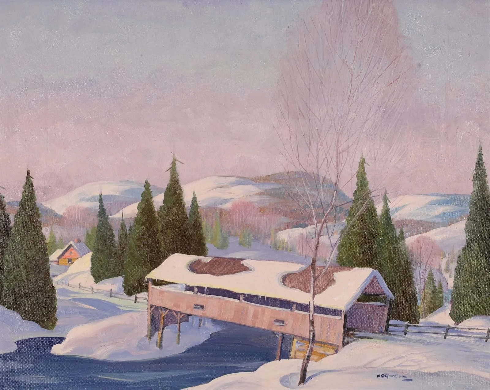 Graham Norwell | WINTER SCENE WITH COVERED BRIDGE | MutualArt