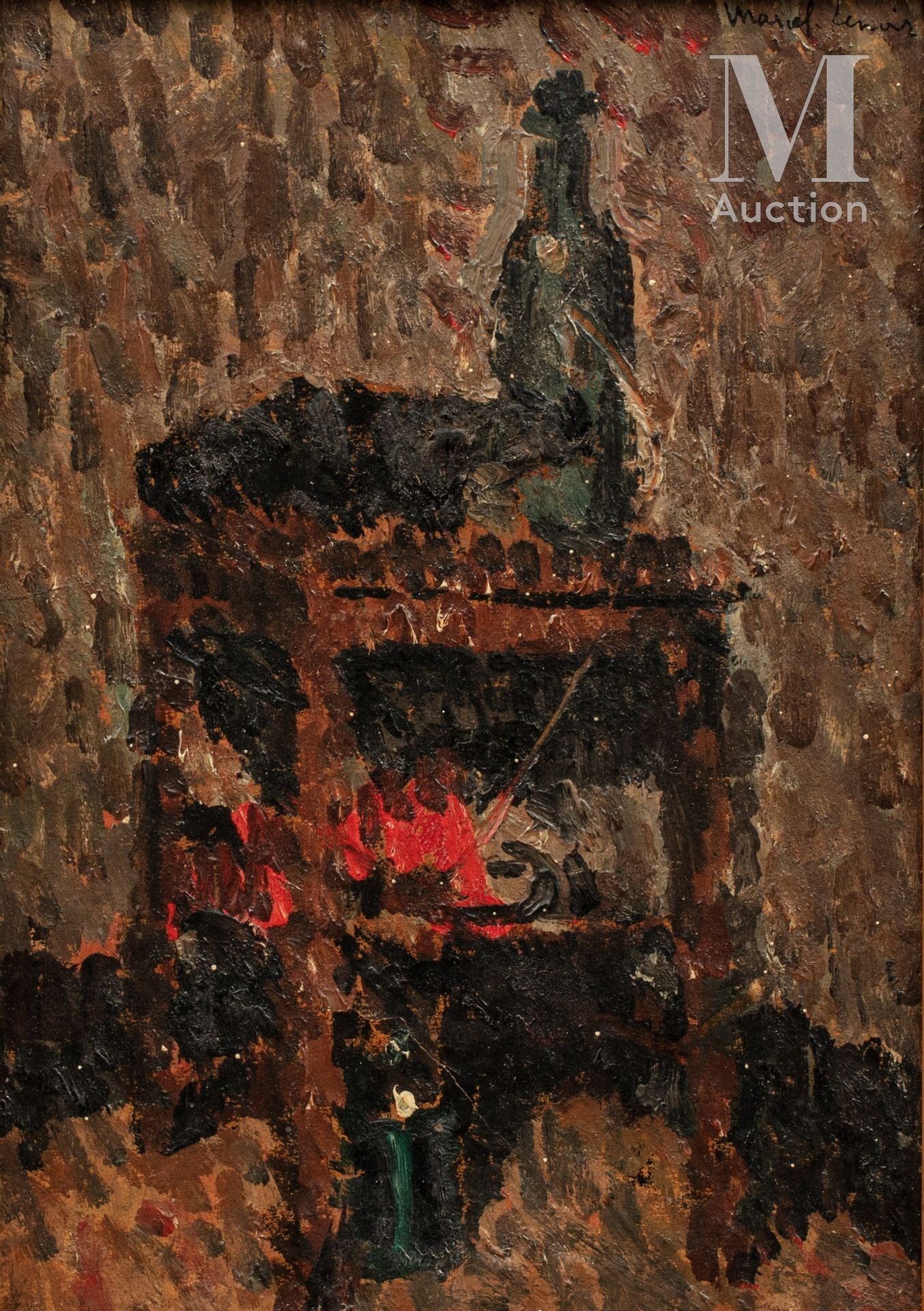 Marcel-Lenoir | Nature morte à l’établi, à la bouteille et au chat ...