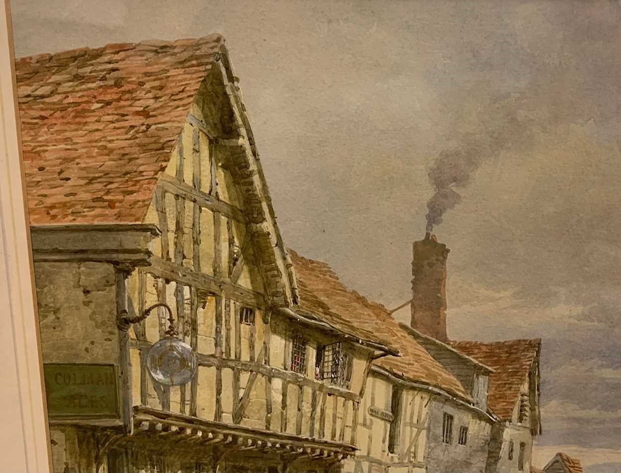 Louise Rayner | A village scene with horses and figures with a bridge ...