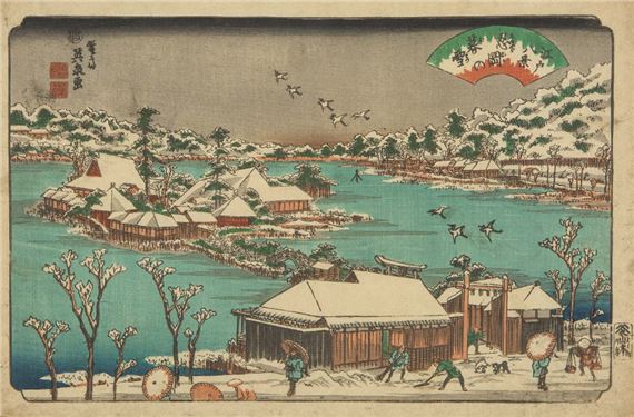 Keisai Eisen | Edo hakkei: Shinobugaoka no bosetsu [Twilight snow at ...