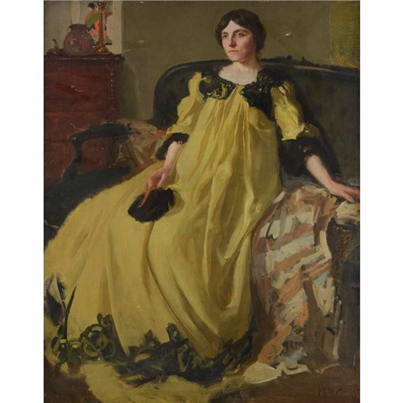 Richard Emile Miller | Portrait of a Woman in Blue Dress | MutualArt