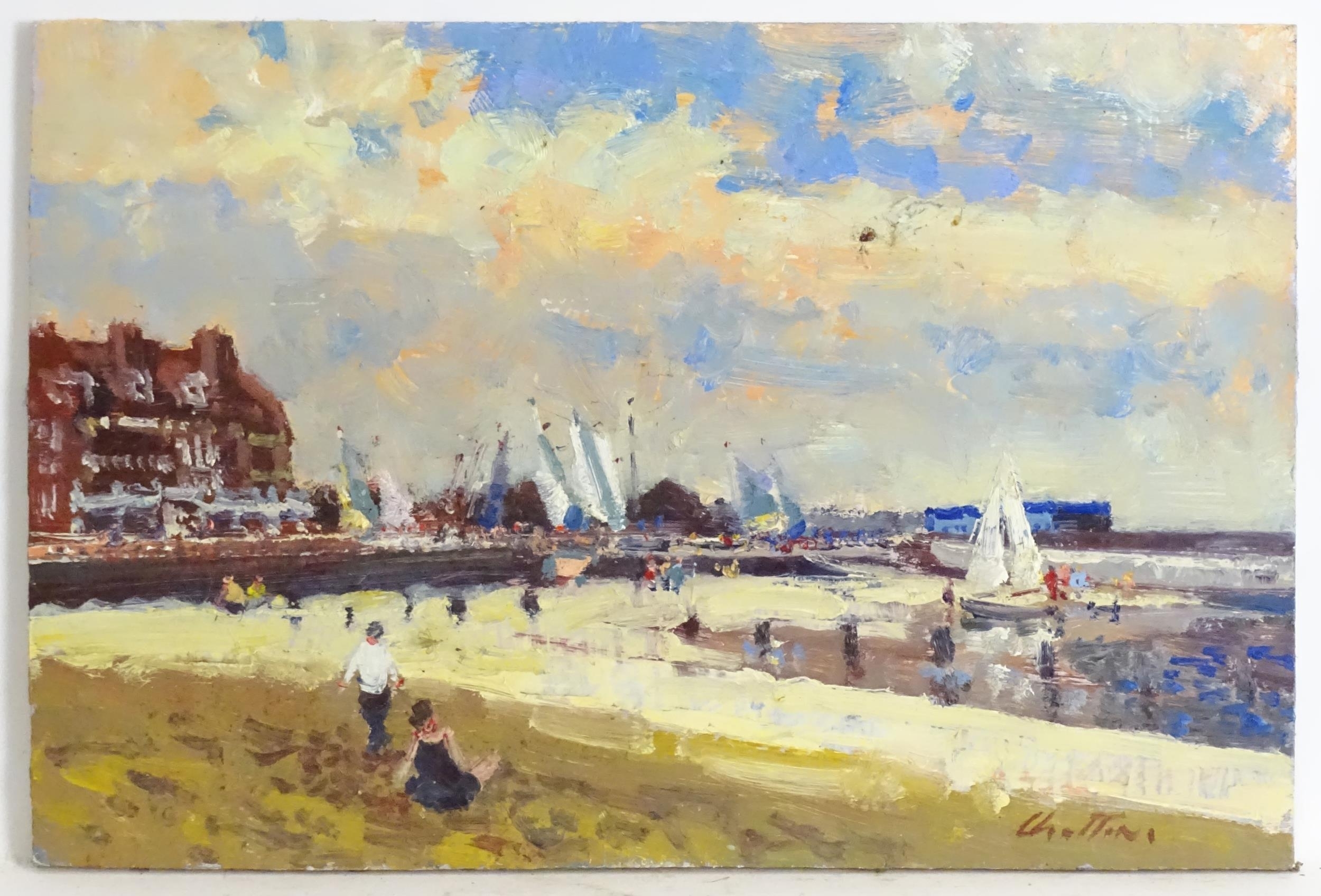 Geoffrey Chatten | A beach scene with figures and boats | MutualArt