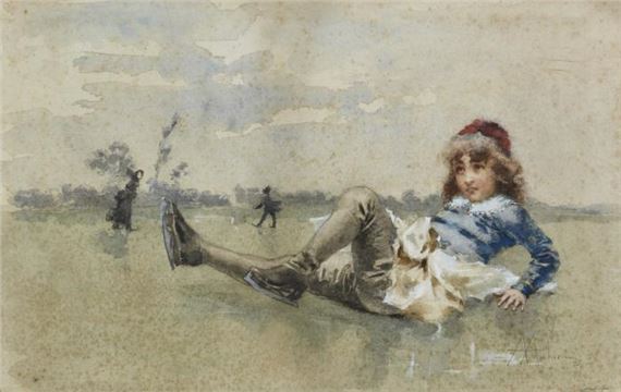 Angiolo Achini | Little girl with skates. | MutualArt