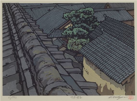 Japanese School, 20th Century | view over the Kirizuma roofs of the ...
